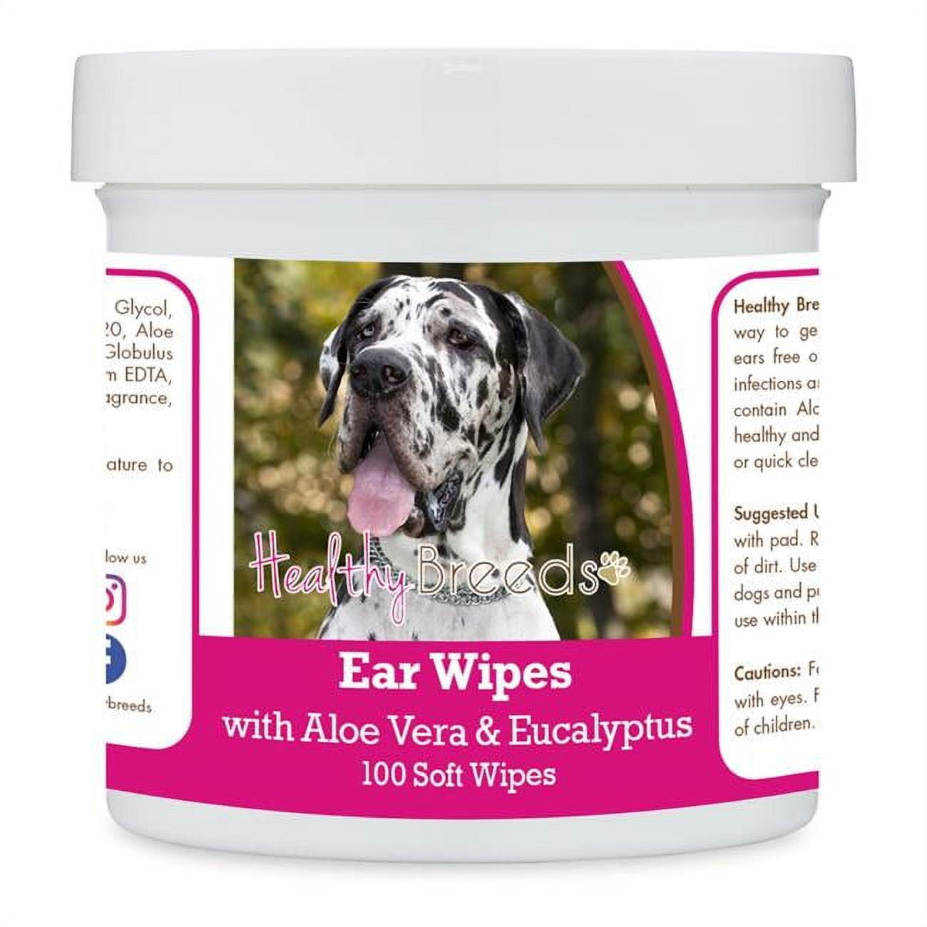 Great Dane Ear Cleaning Wipes with Aloe & Eucalyptus for Dogs - 100 ...