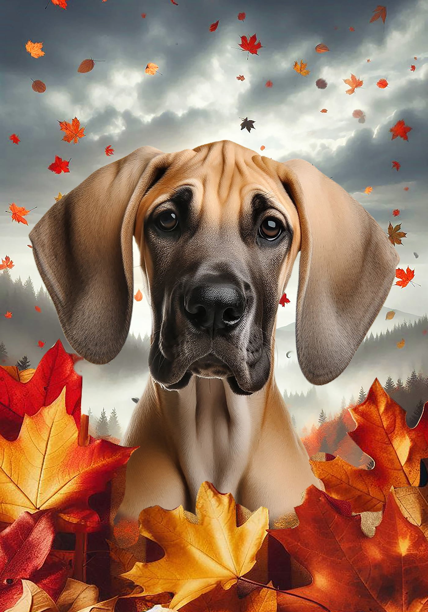 Great Dane Fawn Uncropped - Best of Breed Fall Leaves Outdoor Garden ...
