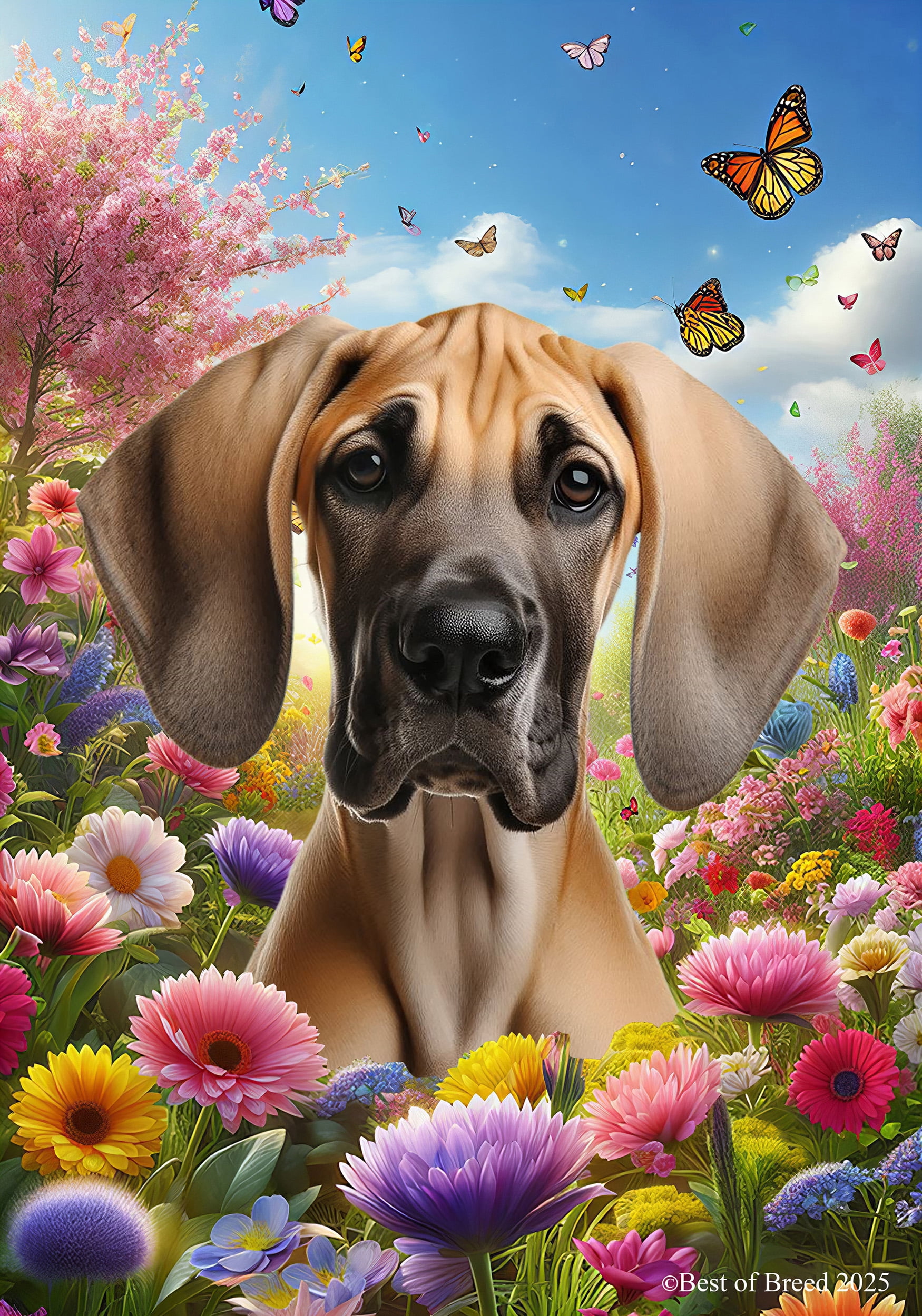 Great Dane Fawn Uncropped - Best of Breed Spring Butterfly Outdoor ...