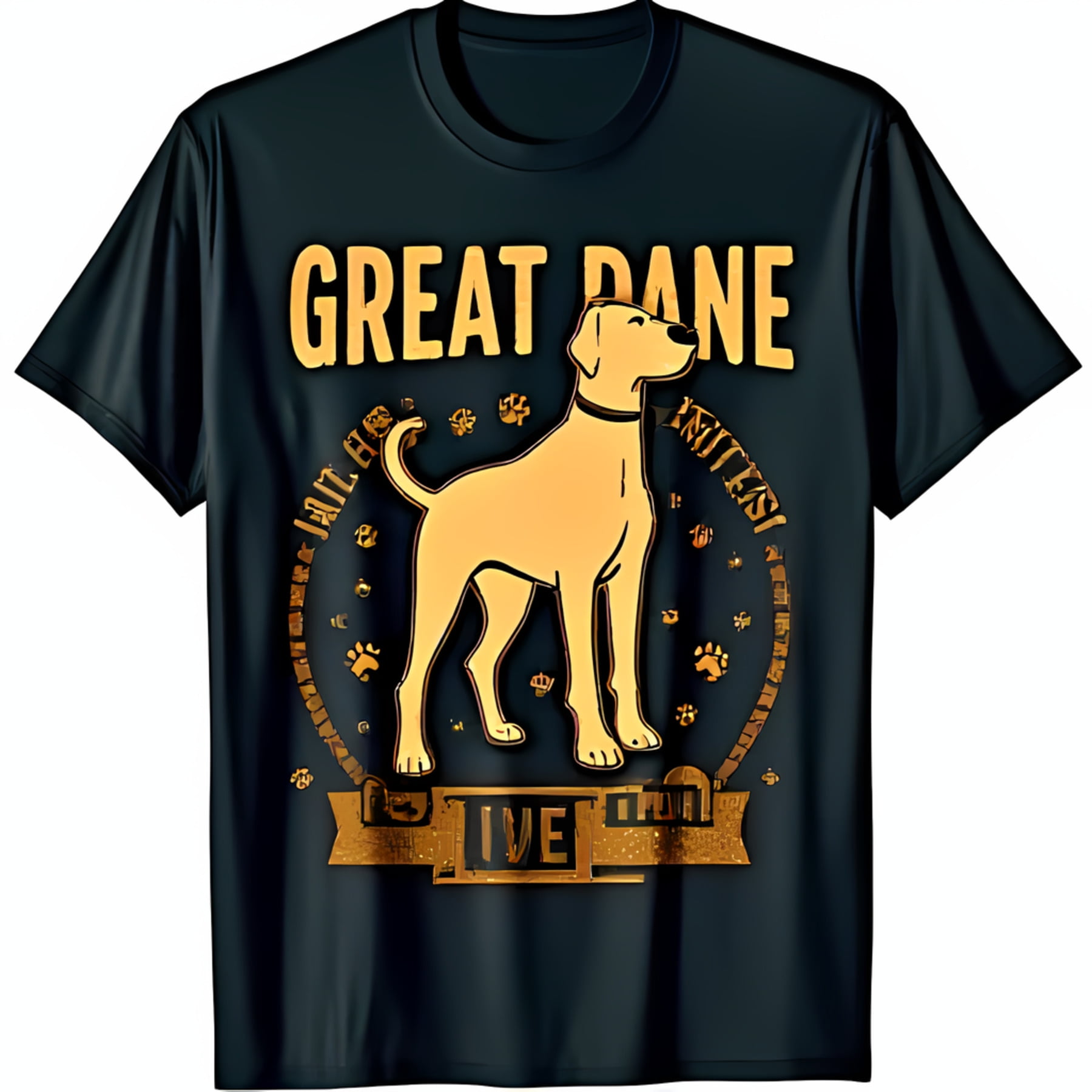 Great Dane Graphic Black T-Shirt Gold Design Cute & Big Dog Theme ...