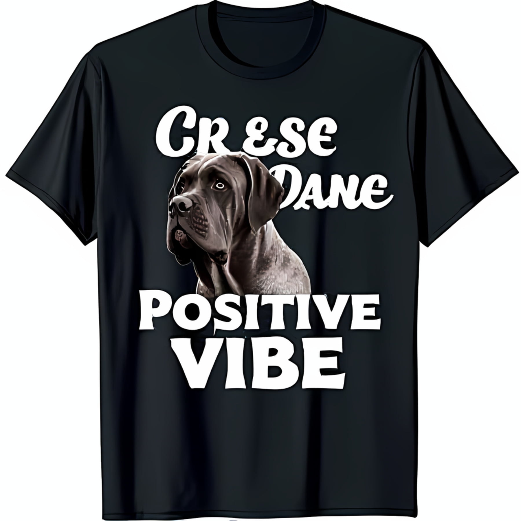 Great Dane Graphic Black T-Shirt Positive Vibe Design with Dog Face ...