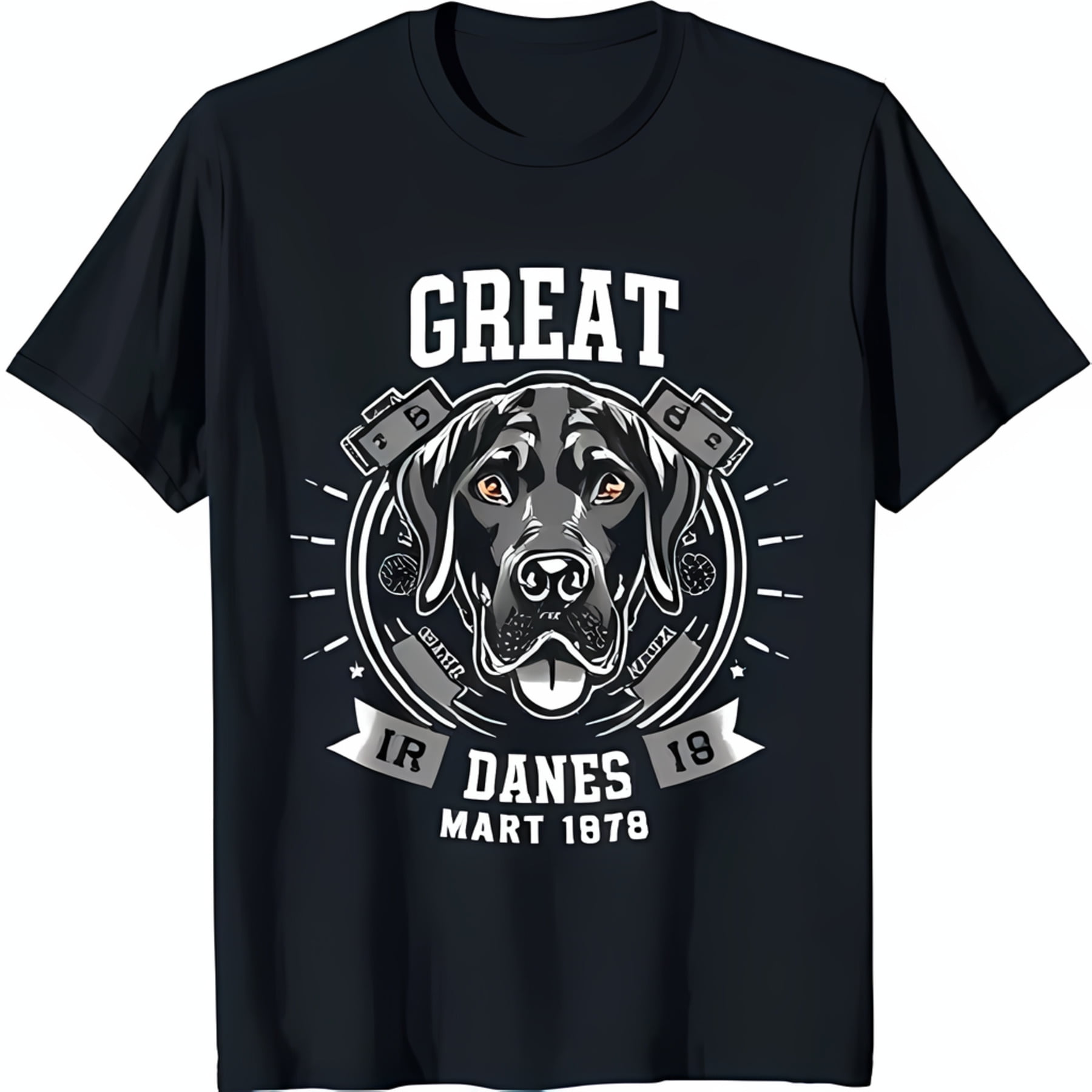 Great Dane Graphic T-Shirt Dark Blue with White Design Unique Circle ...