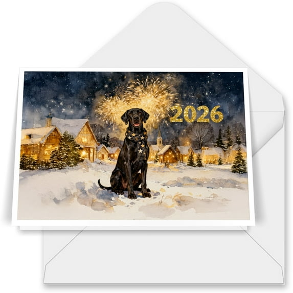 Great Dane Happy New Year 2026 with Fireworks on New Year's Eve 7x5in ...