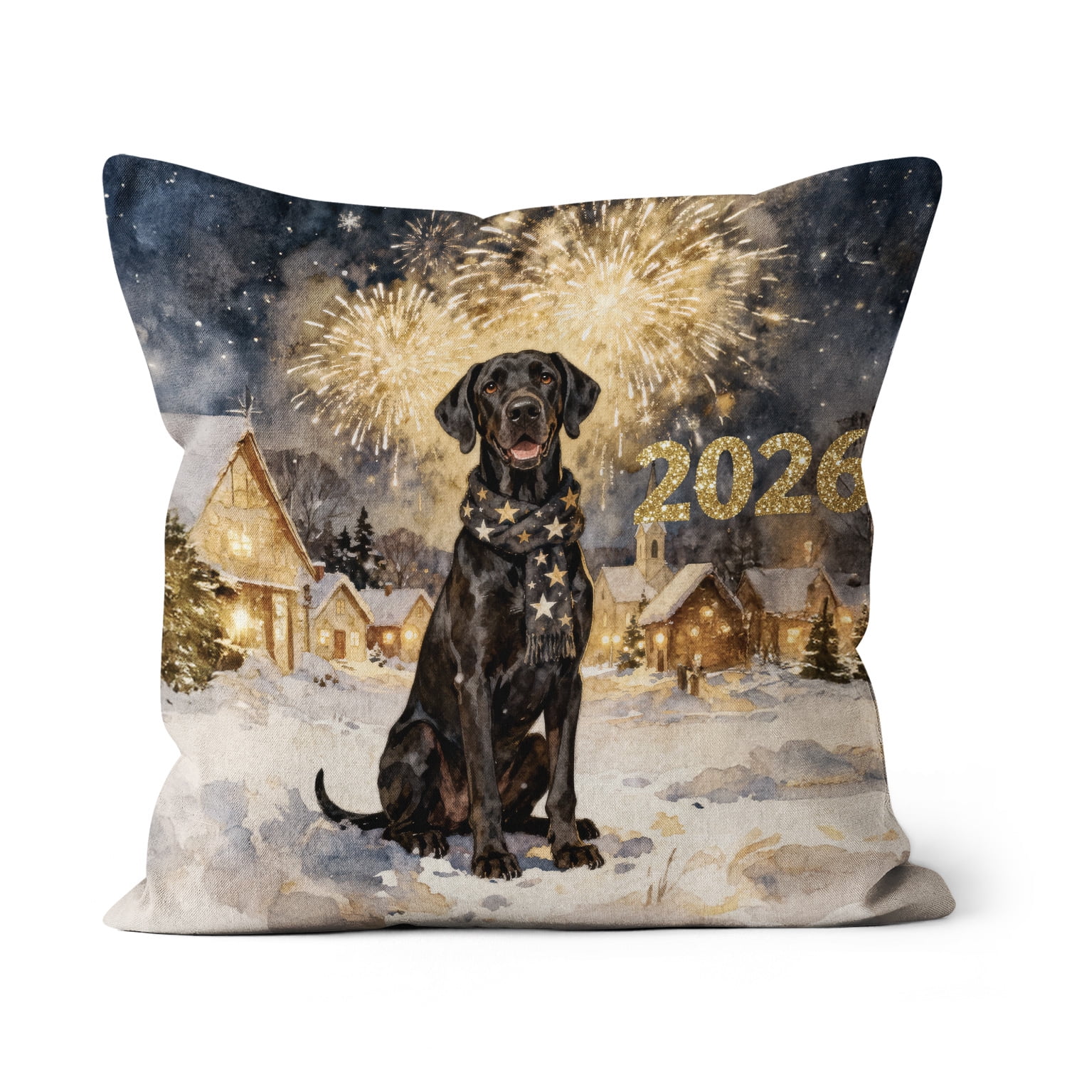 Great Dane Happy New Year 2026 with Fireworks on New Year's Eve Pillow ...