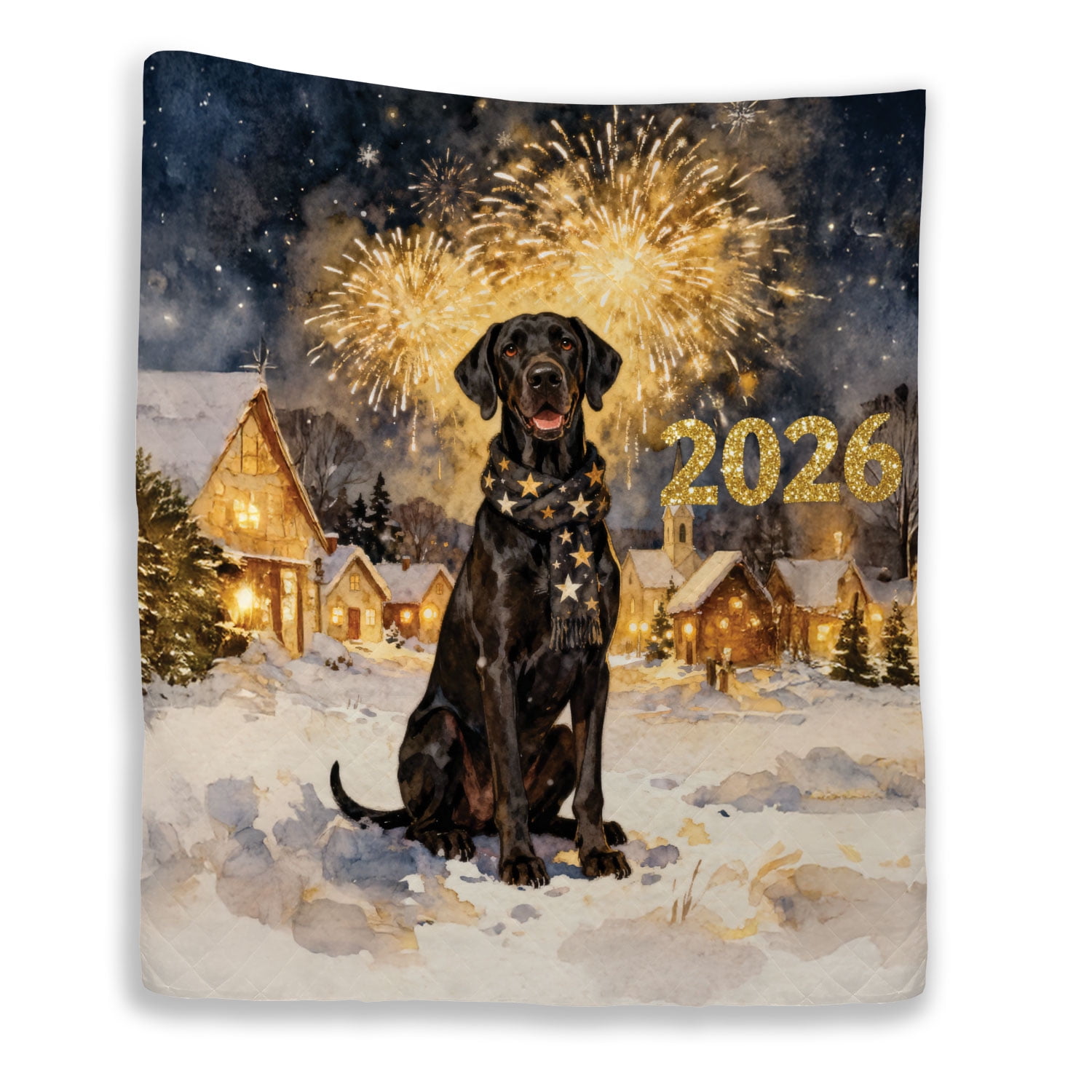 Great Dane Happy New Year 2026 with Fireworks on New Year's Eve Quilt ...