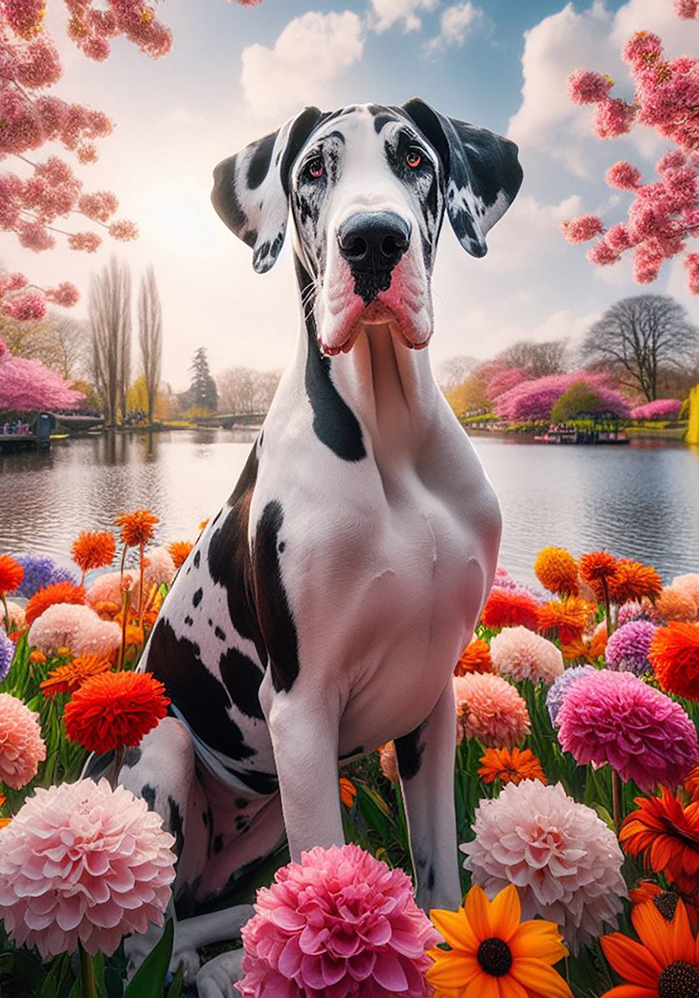 Great Dane Harlequin - Best of Breed DCR Spring Garden Flag 12" x 17 ...