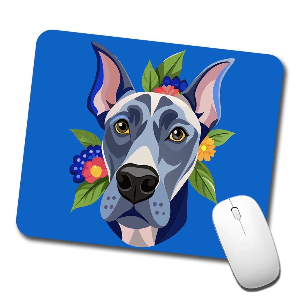 Great Dane Head Floral Motif Blue Dog Mouse Pad Low Profile Gaming Mat ...