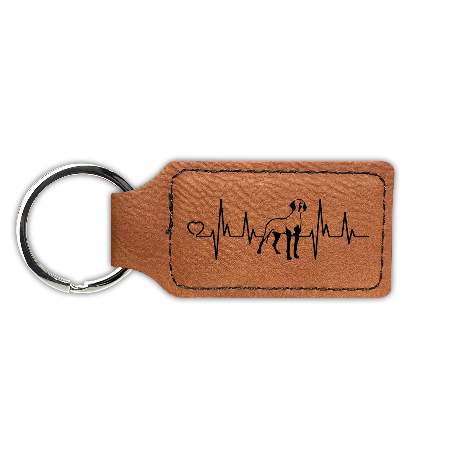 Great Dane Heartbeat Lifeline Keychain Leatherette Rectangle - Laser ...