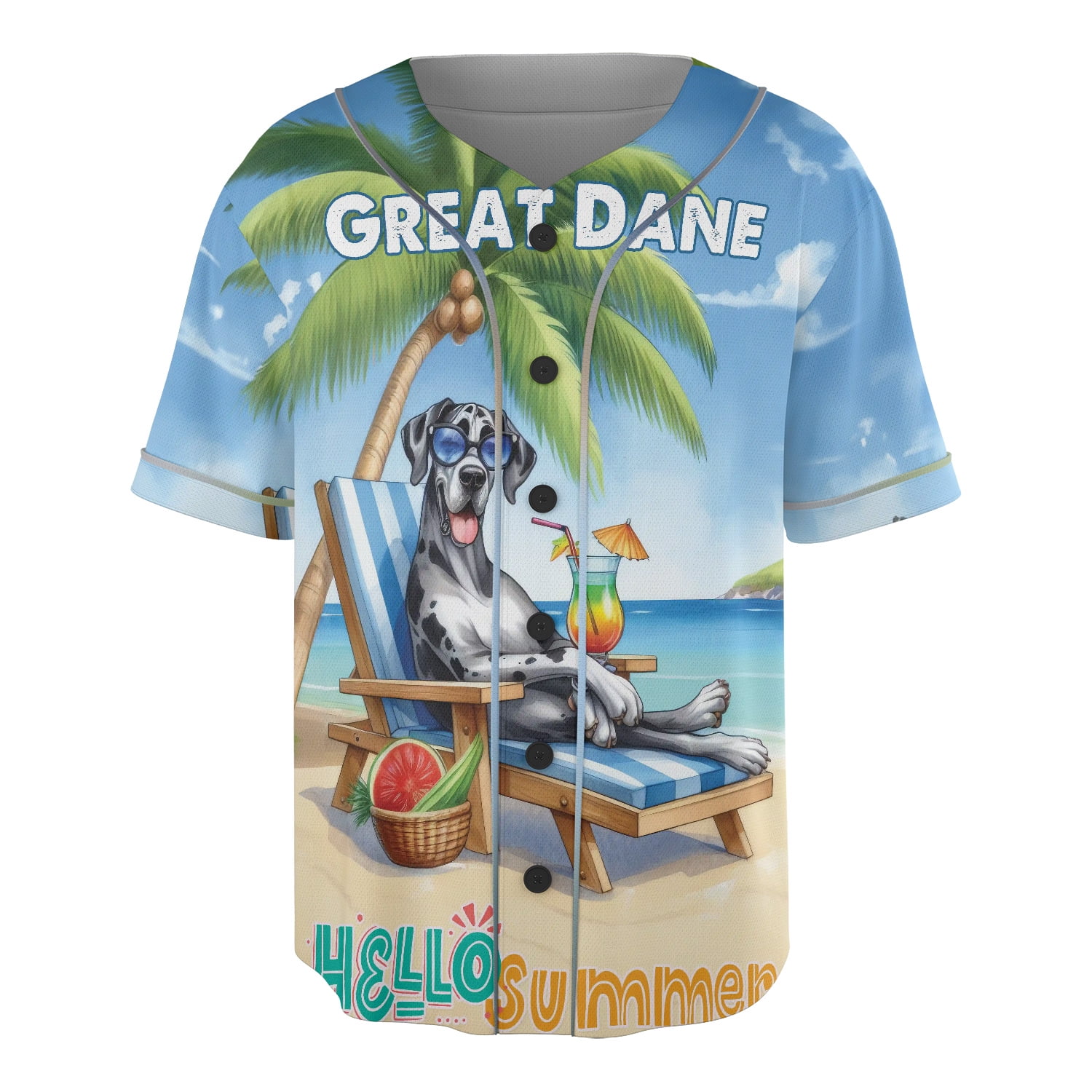 Great Dane Hello Summer Beach Theme with Sunglasses and Tropical ...