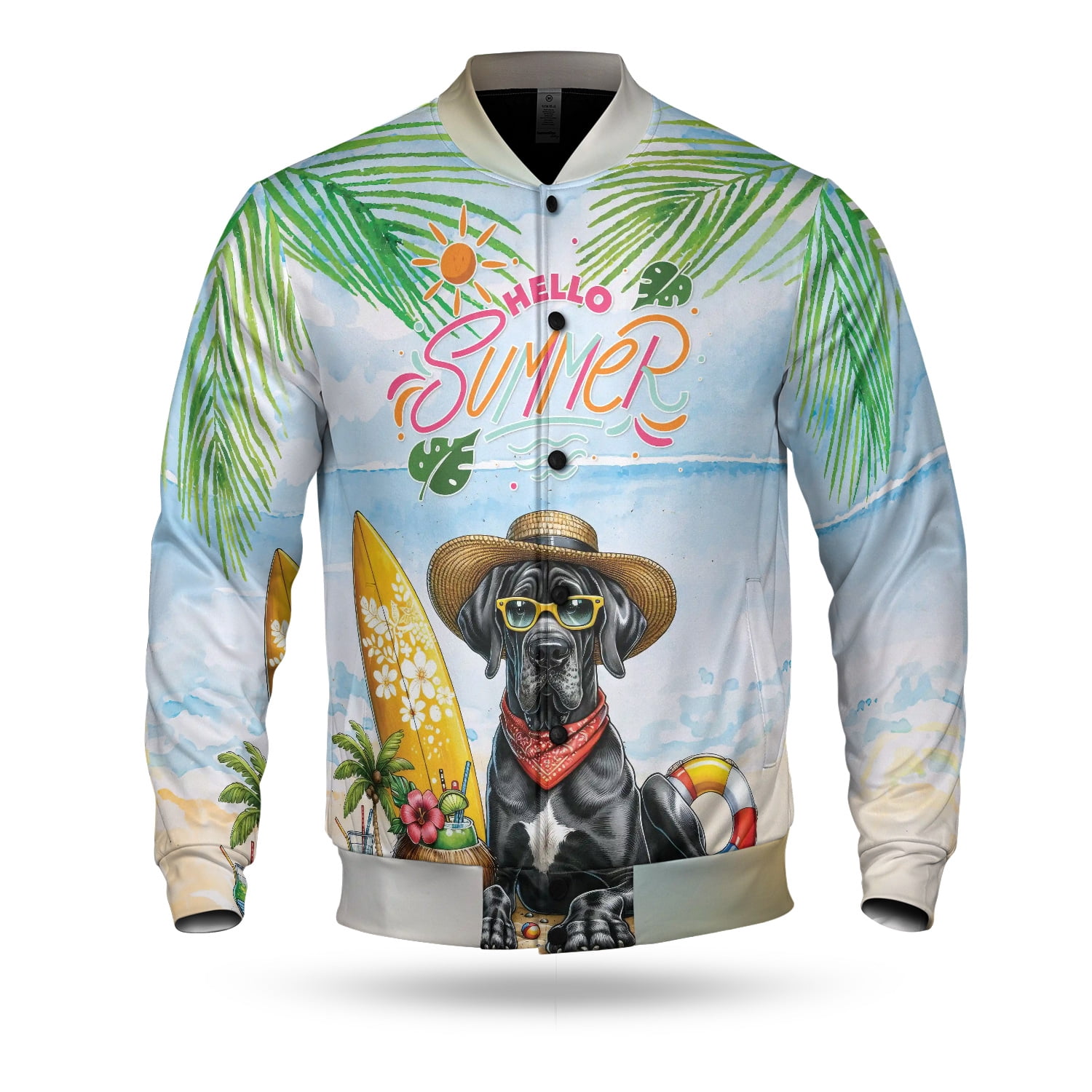 Great Dane Hello Summer with Sunglasses and Surfboard Tropical Vibes ...