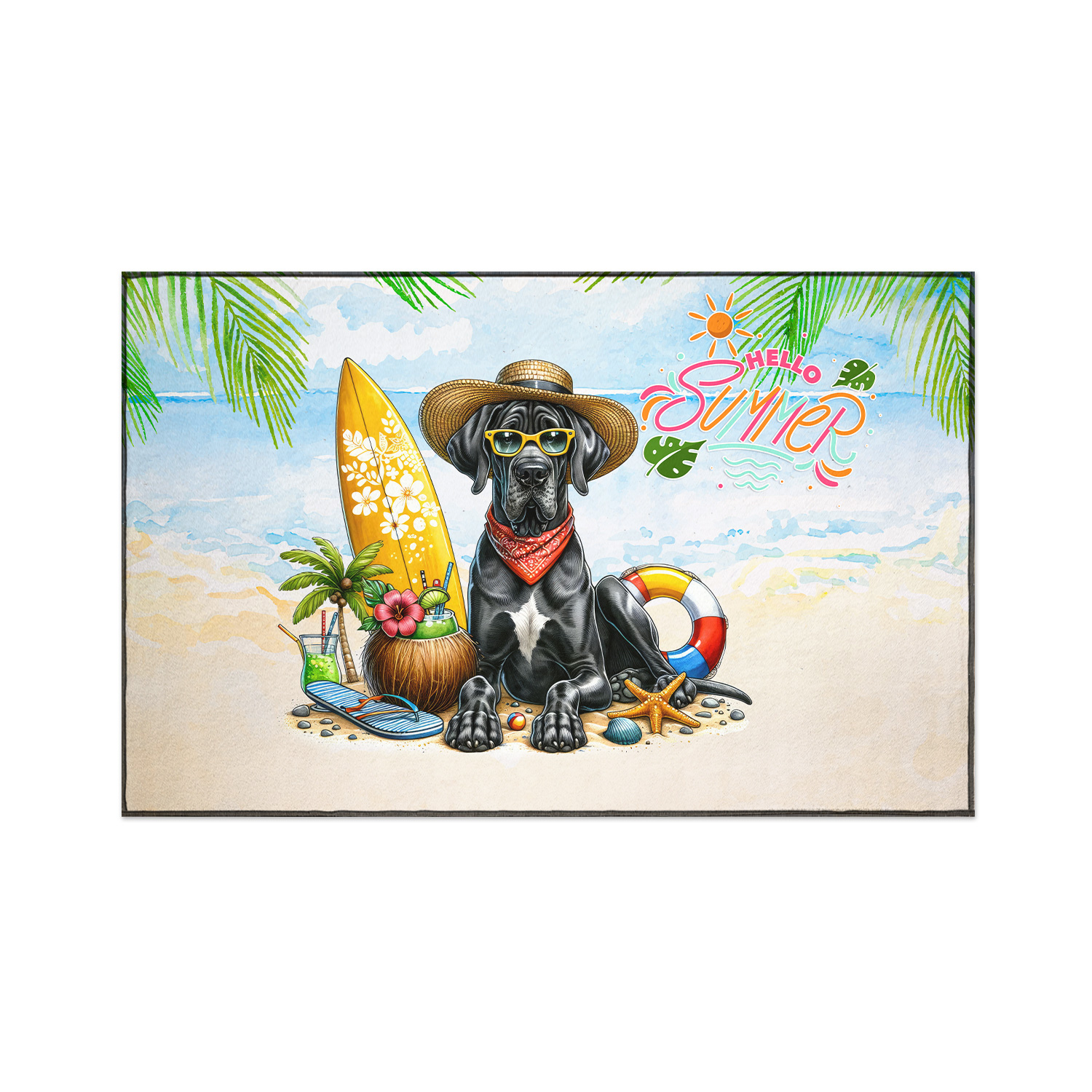 Great Dane Hello Summer with Sunglasses and Surfboard Tropical Vibes ...