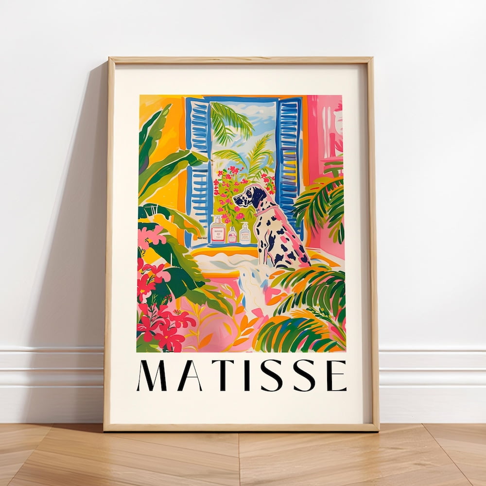 Great Dane In Bathtub, Funny Bathroom Wall Art, Dog Art Print, Matisse ...