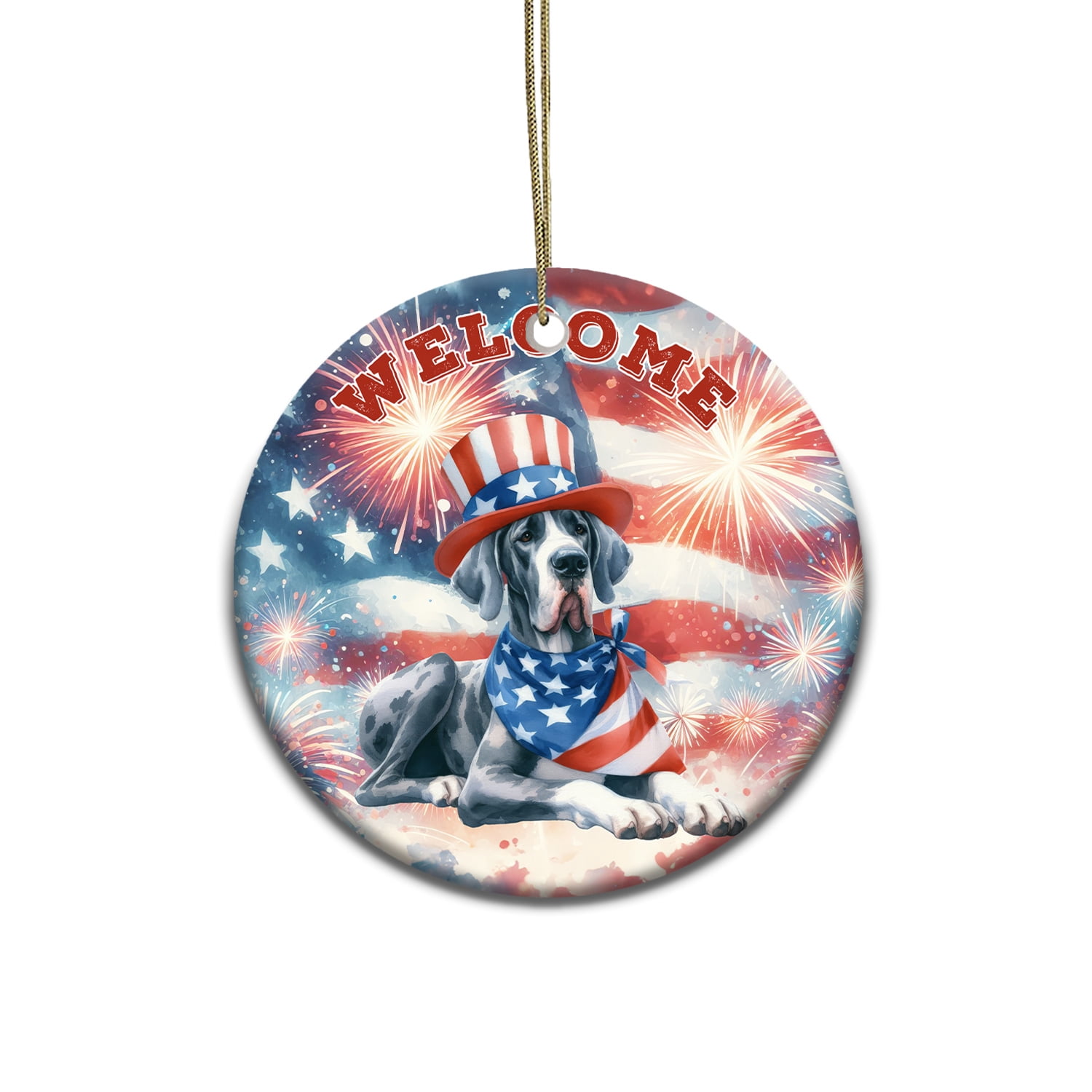 Great Dane Patriotic Welcome for 4Th of July Independence Day Ceramic ...