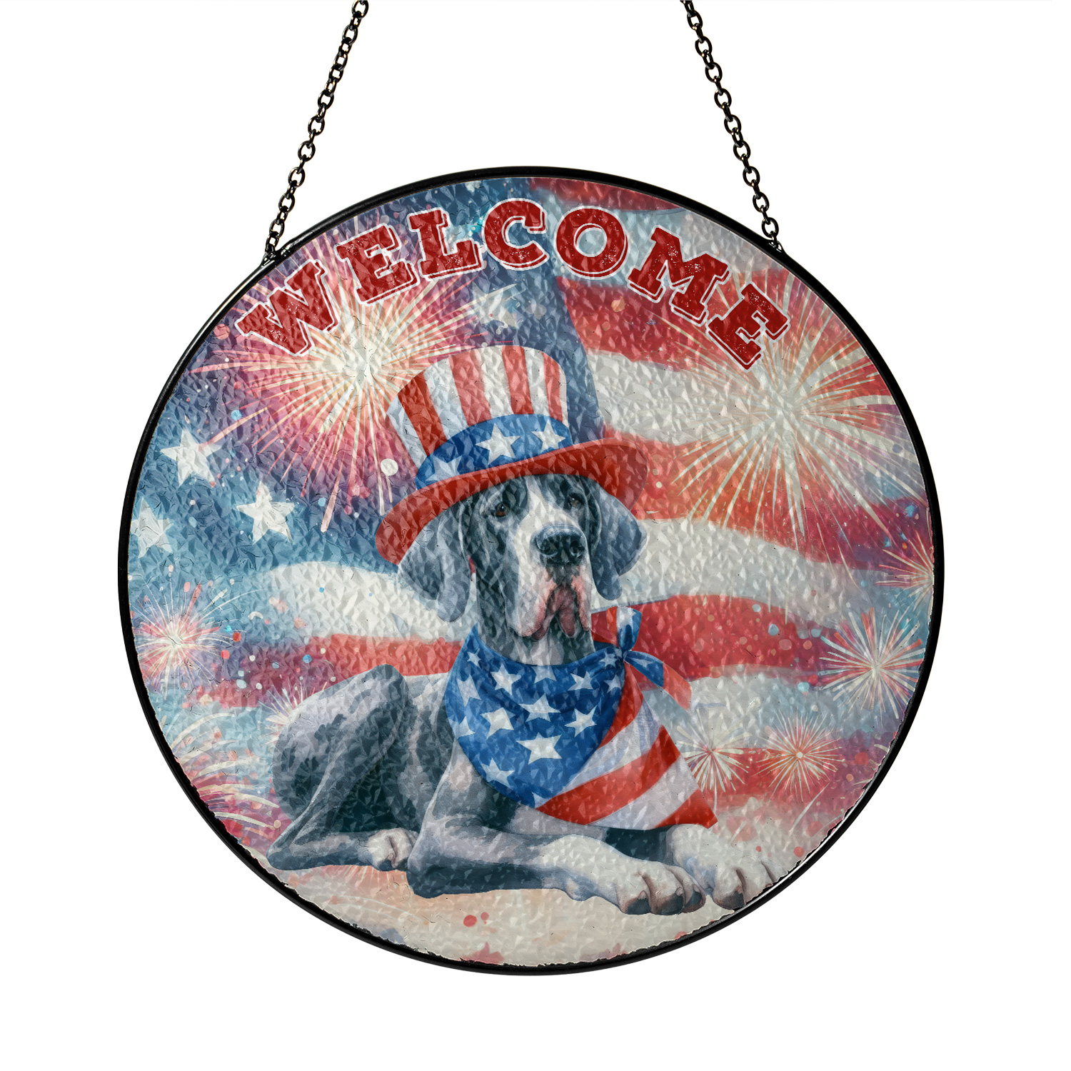 Great Dane Patriotic Welcome for 4Th of July Independence Day Stained ...