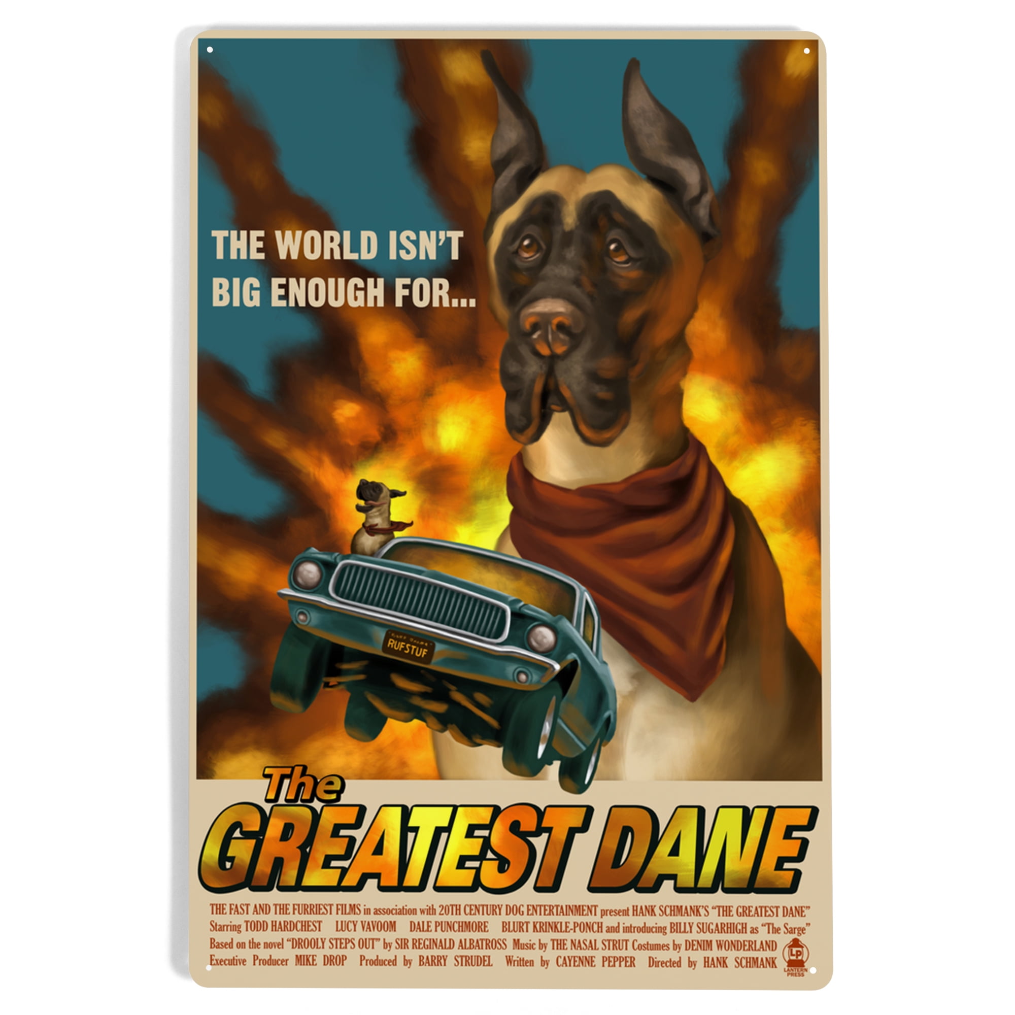 Great Dane, Retro Movie Ad (12x18 Aluminum Art, Indoor Outdoor Metal ...