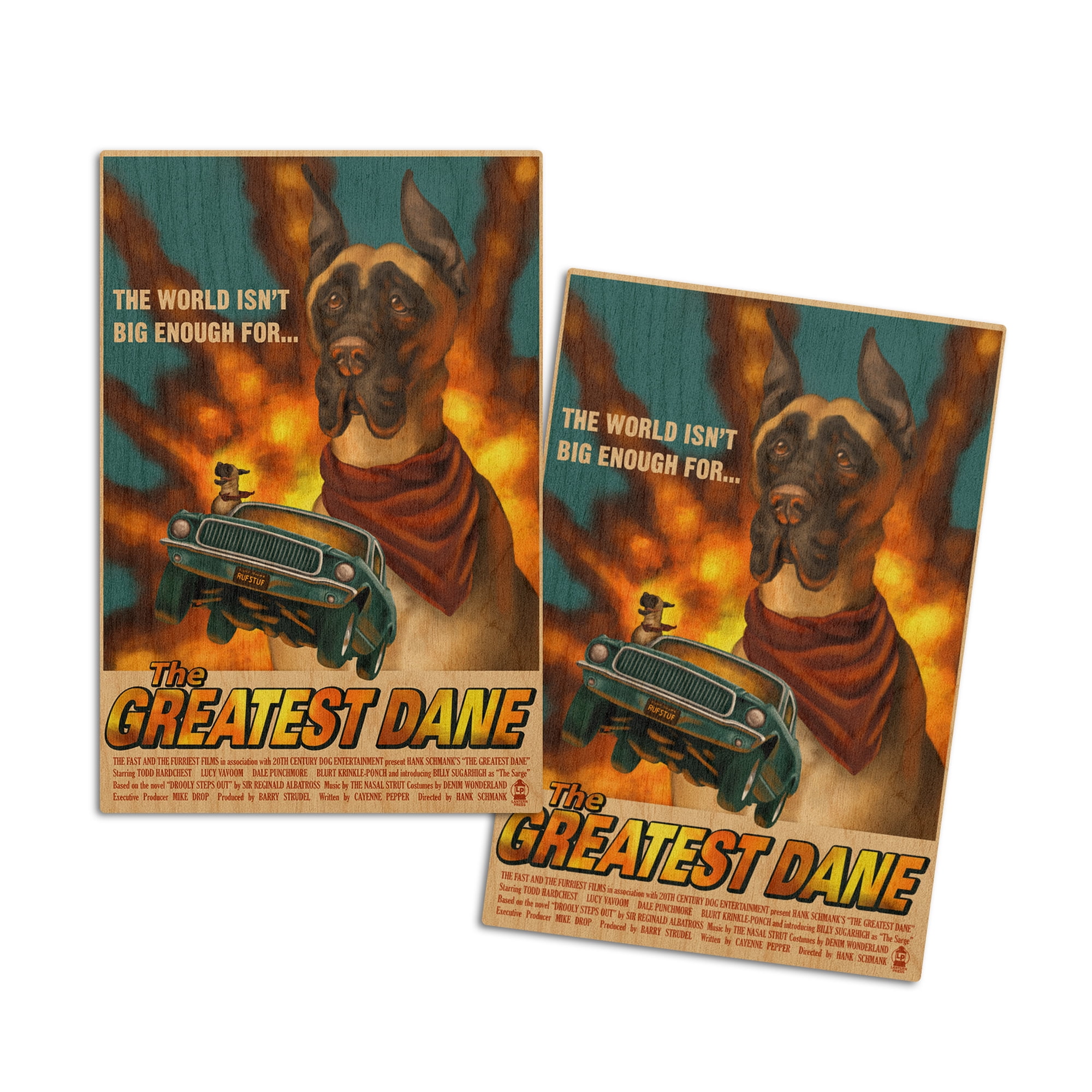 Great Dane, Retro Movie Ad (4x6 Birch Wood Postcards, 2-Pack Stationary ...