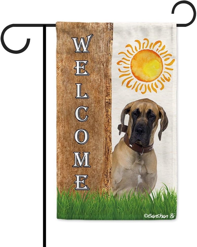 Great Dane Spring Summer Welcome Garden Flag Dog Hides Behind a Tree ...
