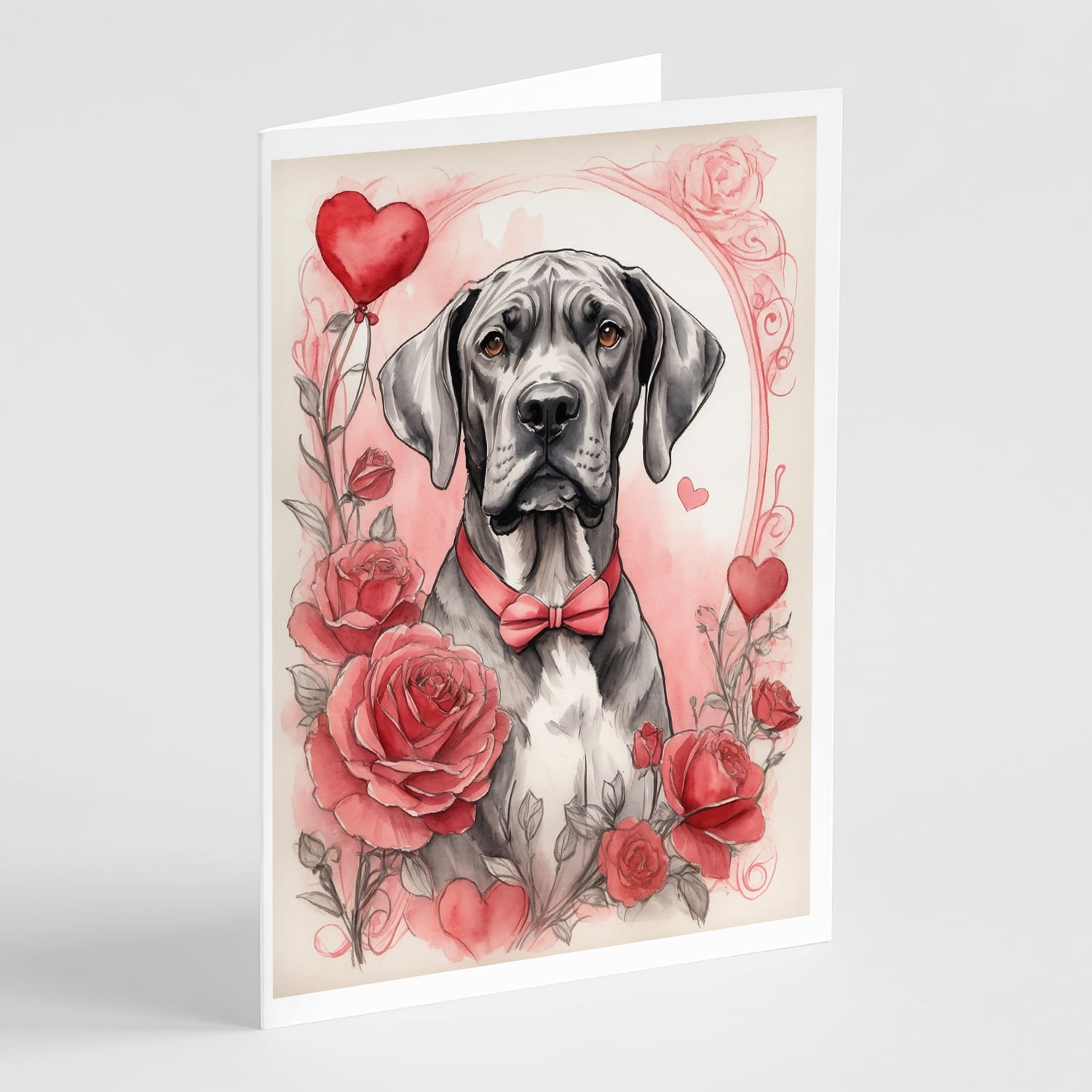 Great Dane Valentine Roses Greeting Cards Pack of 8 7 in x 5 in ...
