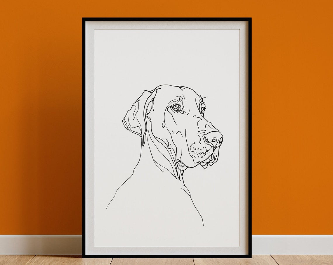 Great Dane Wall Art Print, Ugly Badly Drawn Pet Portrait, Minimalist ...