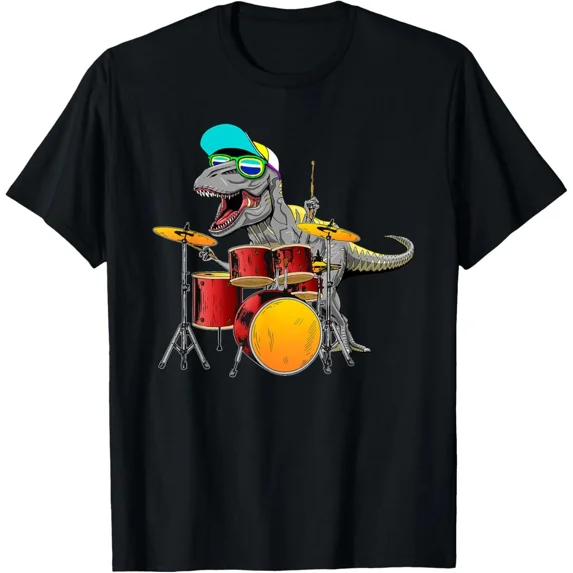 Great Dino Drummer T-Rex Playing Drums Music Lover Fun Unisex T-Shirt ...