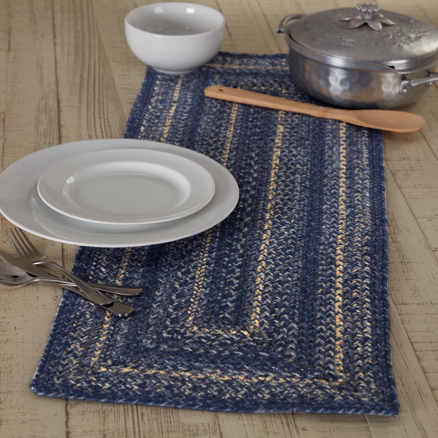 VHC Brands Farmhouse Great Falls Blue Table Runner, Blue White, Jute ...