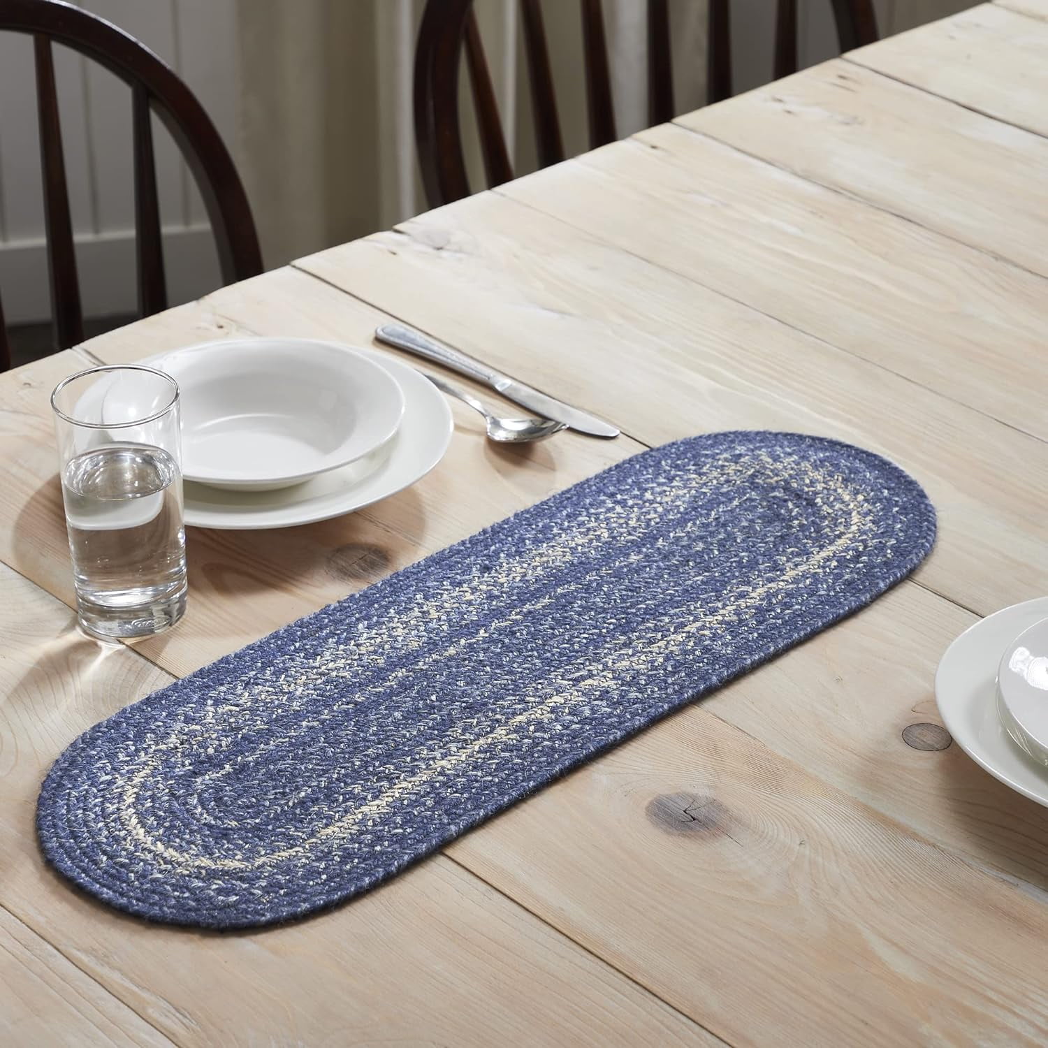 Great Falls, Braided Jute Table Runner, Oval, Blue, 8X25 - Walmart.com