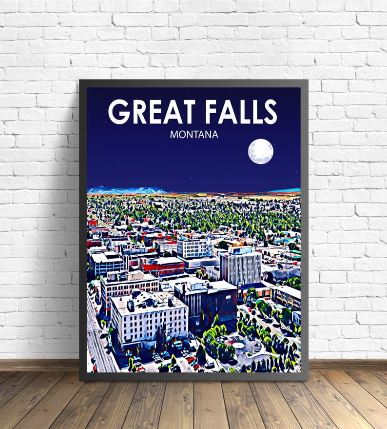 Great Falls MT Sunset Poster – Colorful Skyline Canvas Wall Art Print ...