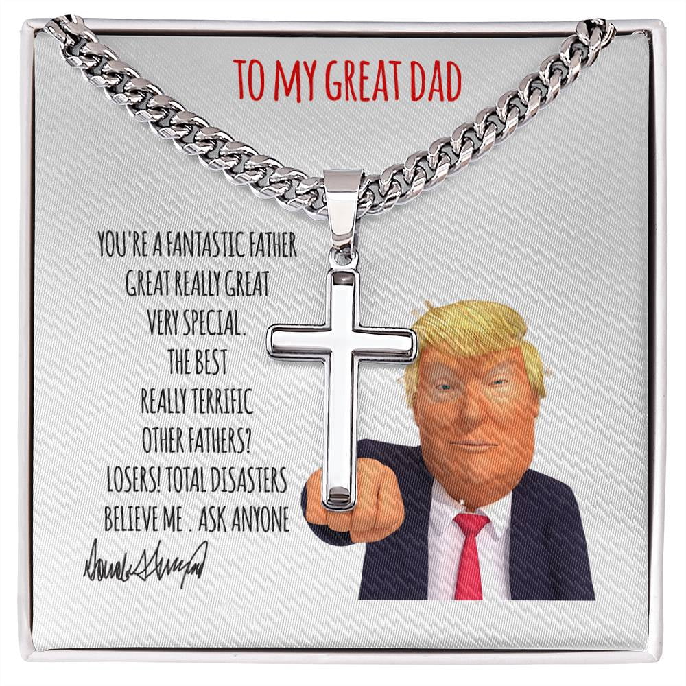 Great Father Cross Necklace For Donald Trump Lovers - Cuban Link Chain ...