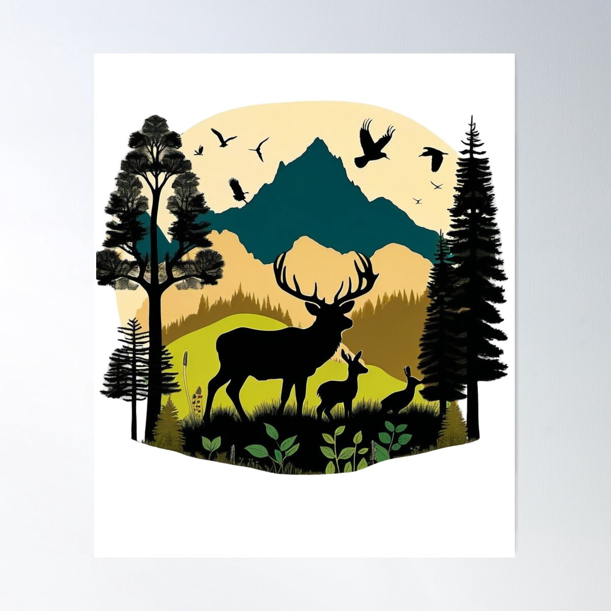 Great Forest Deer Poster Wall Art, Modern Wall Decor For Living Room ...