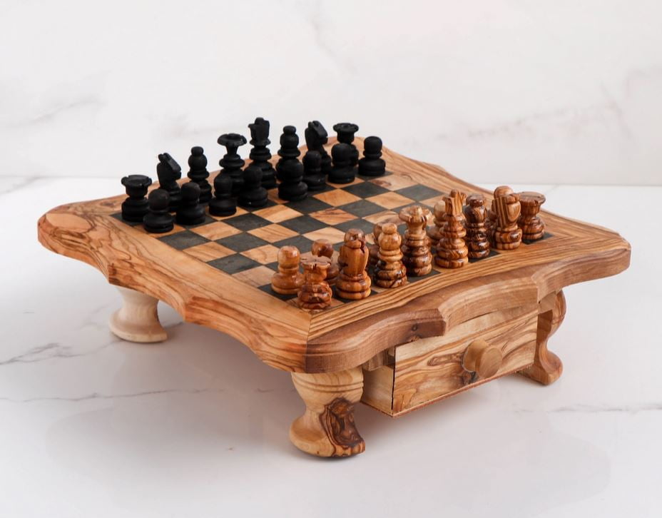 Great Gift Unique Chess Set, Rustic Olive Wood Chess Board, Custom ...