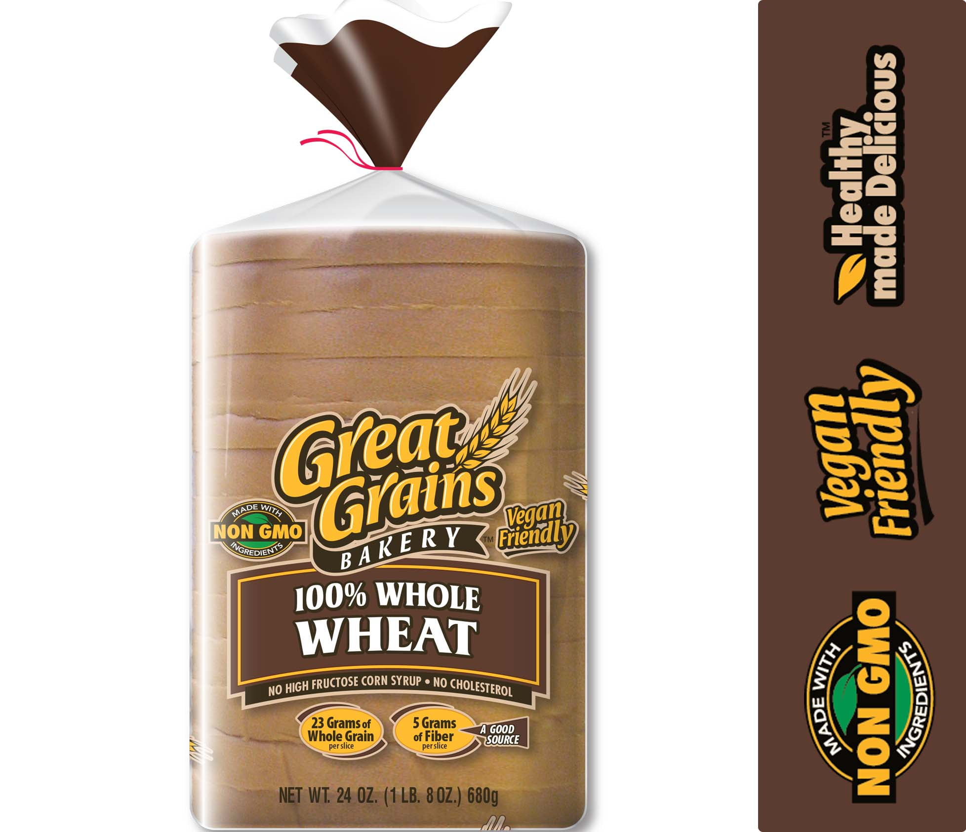 Great Grains Bakery 100% Whole Wheat Bread, 24 oz - Walmart.com