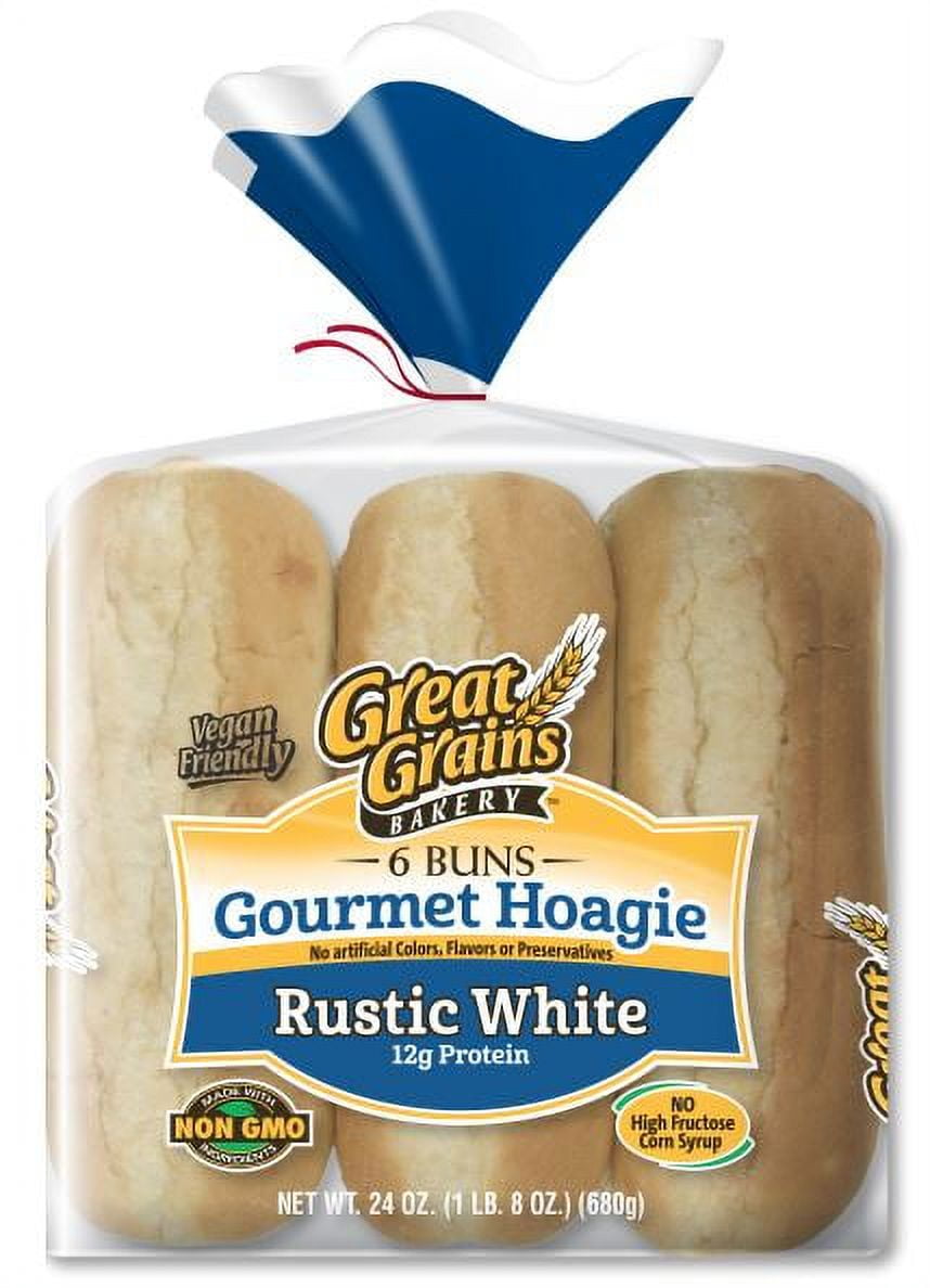 Great Grains Gourmet Hoagie Rustic White Buns, 6 Ct, 24 oz - Walmart.com