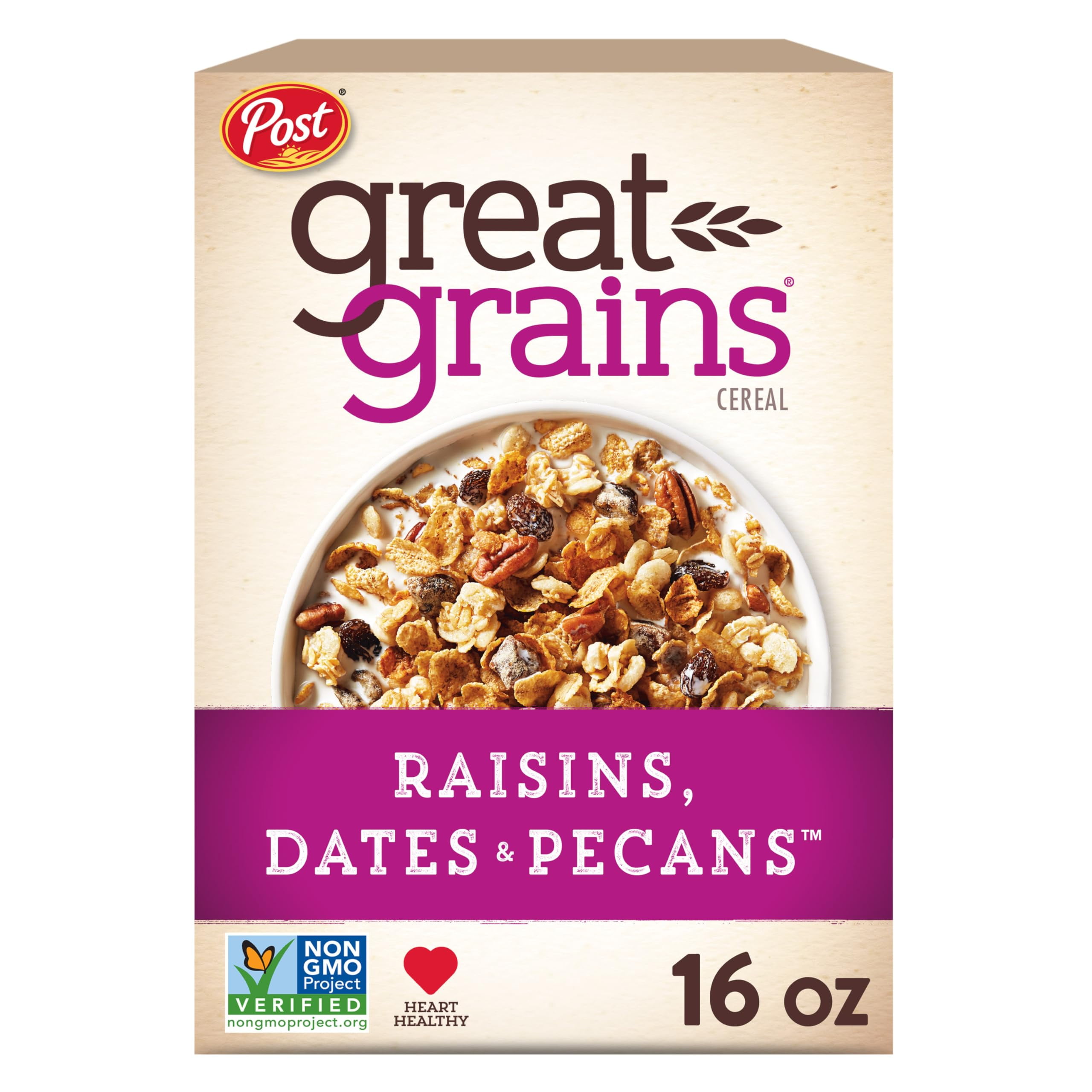 Post Foods Great Grains Raisins Dates and Pecans Cereal, Non-GMO, High ...