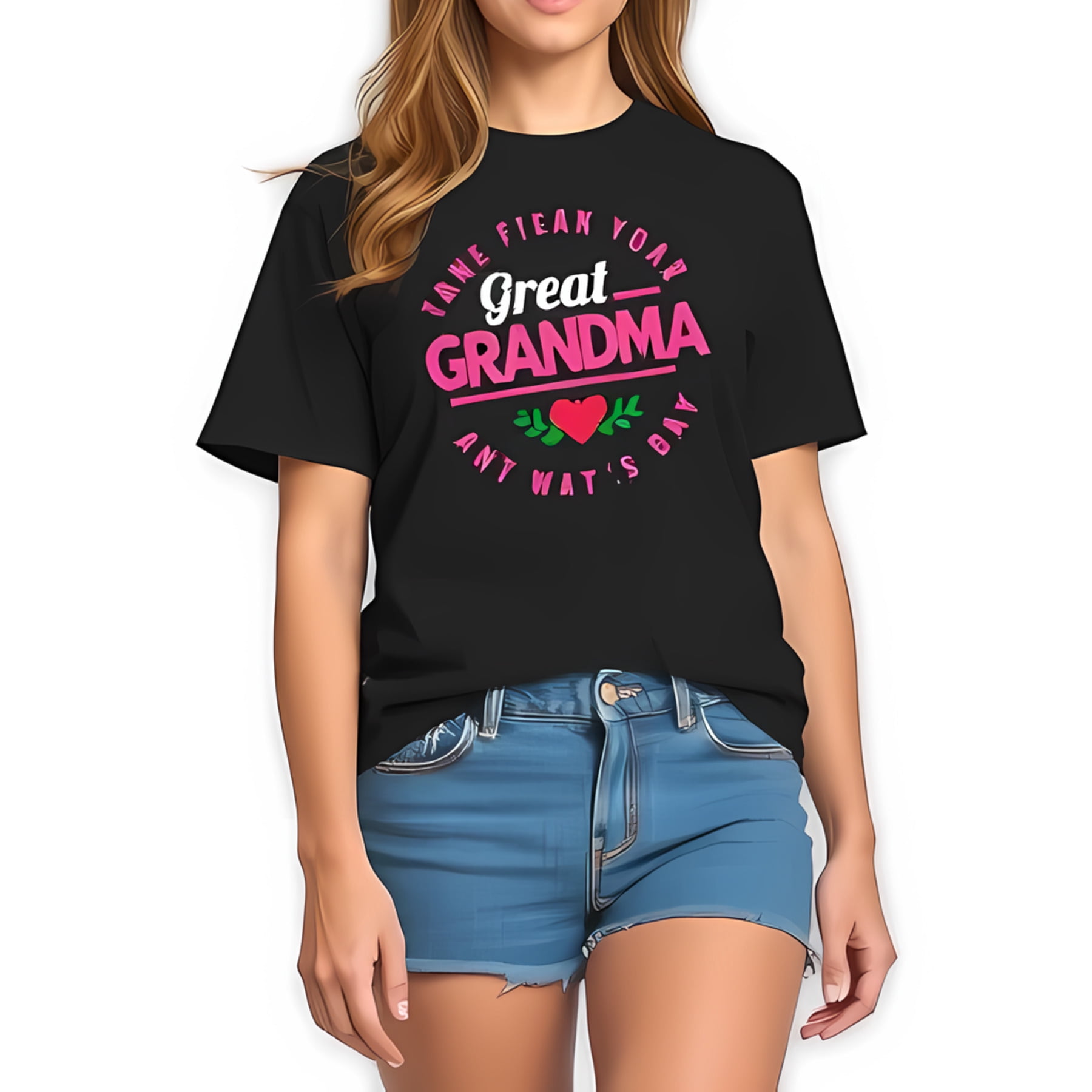Great Grandma Floral Heart Cotton Short Sleeve T-Shirt - Colorful ...