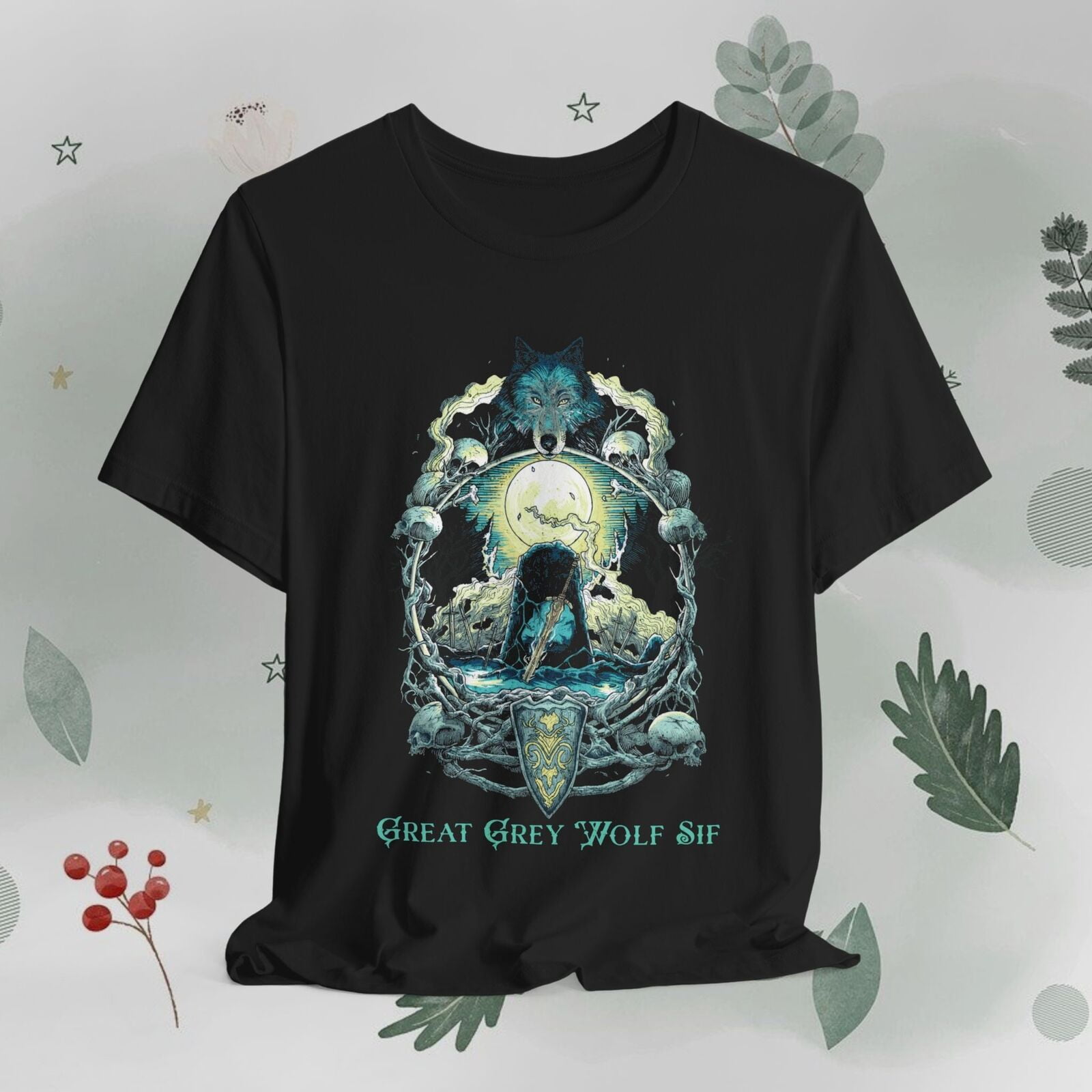 Great Grey Wolf Sif T-shirt, Dark Souls T-shirt,Bloodborne,Demons Souls ...