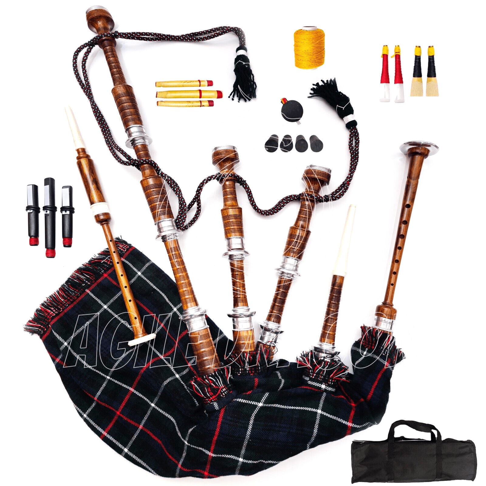 Great Highland Scottish Bagpipes Silver Mount Natural Finish with Bag ...