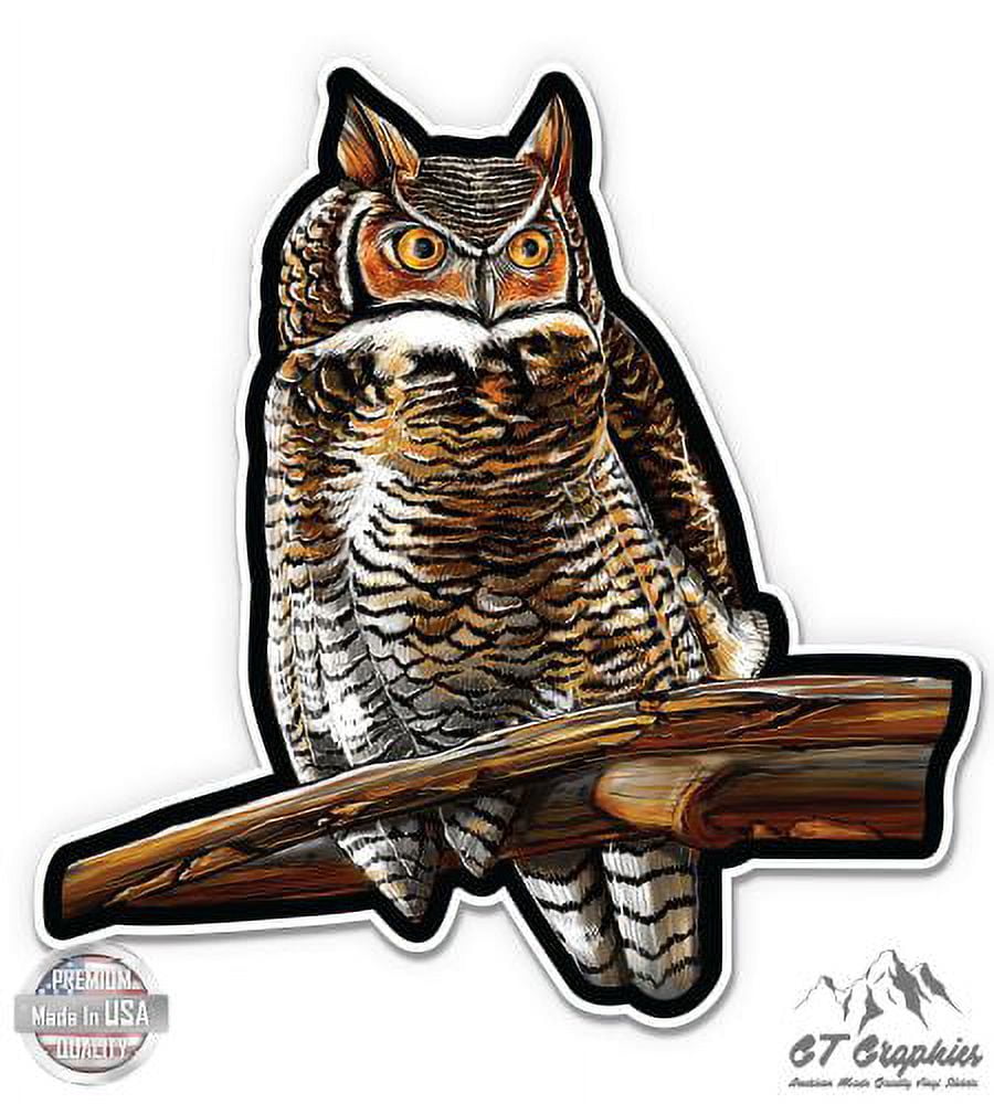 Great Horned Owl - 5" Vinyl Sticker - For Car Laptop I-Pad - Waterproof ...