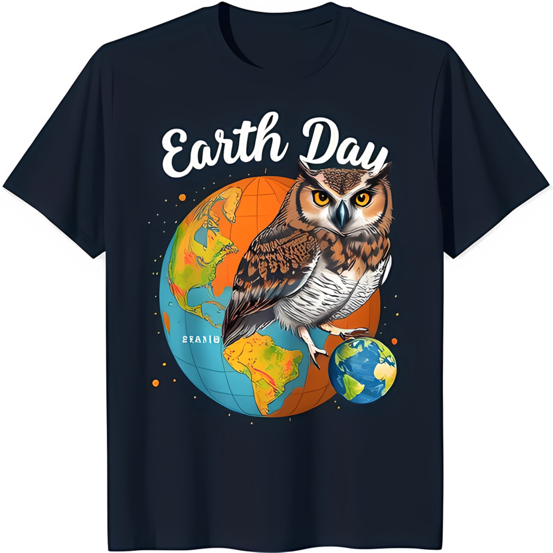 Great Horned Owl on Globe Graphic Black T-Shirt for Earth Day ...