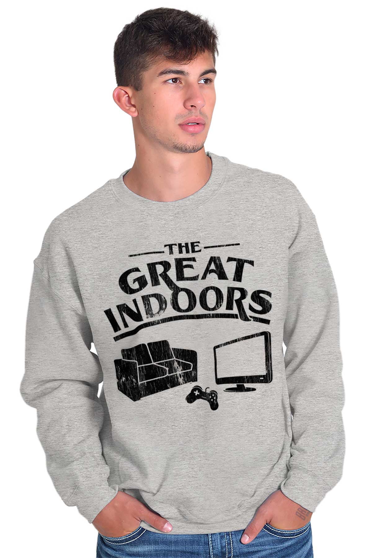 Great Indoors Couch Potato Gamer Nerd Men's Crewneck Sweatshirt Brisco ...
