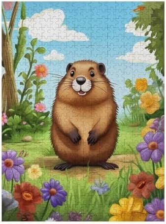 Great Jigsaw Puzzles 500 Pieces Cartoon Style A Cute Groundhog in The ...