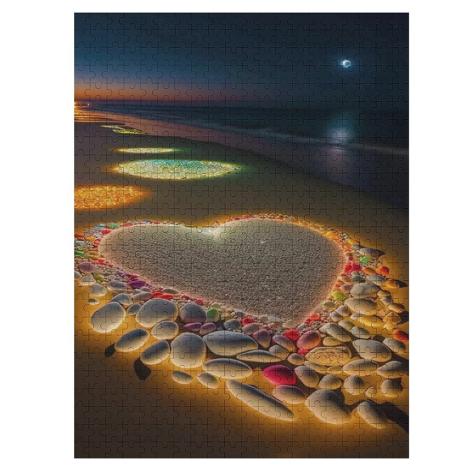 Great Jigsaw Puzzles for Adults 500 Piece Night Heart Beach Love Stone ...