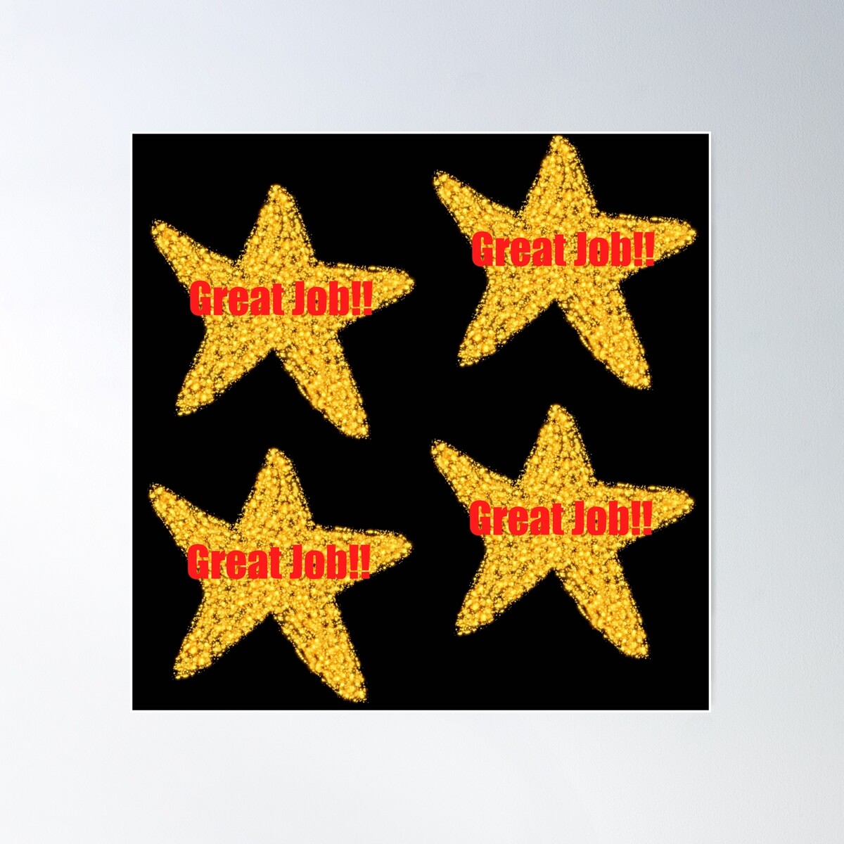 Great Job Set Of 4 Gold Stars Poster Wall Art, Modern Wall Decor For ...