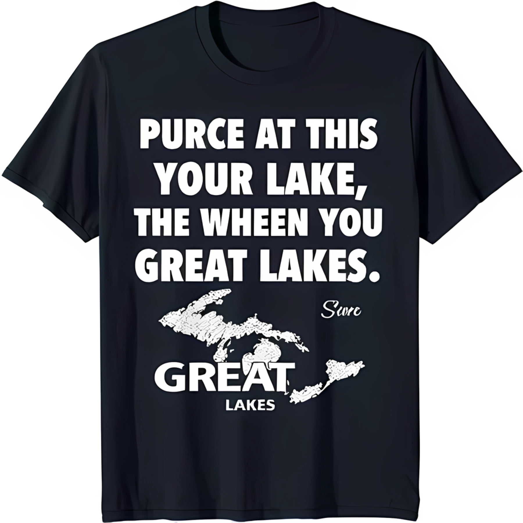 Great Lakes Black T-Shirt with Playful & Stylized Lake Outline ...