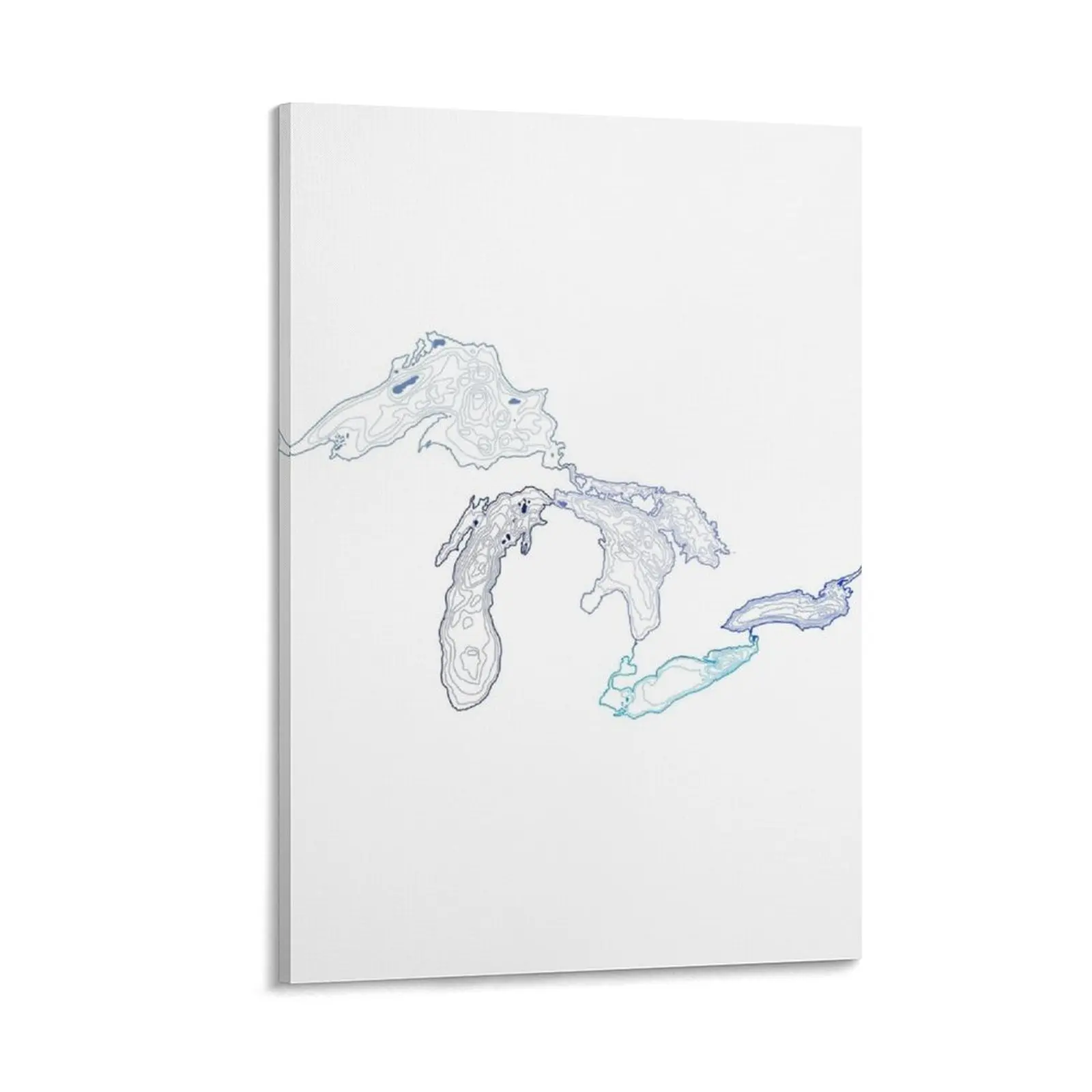 Great Lakes Depth Map Blue Contour Lines Canvas Painting decor ...