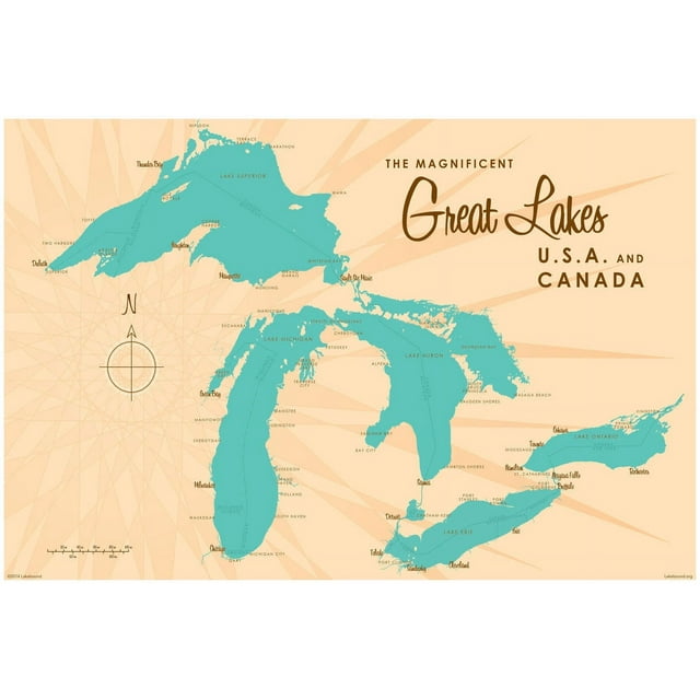 Great Lakes Map Giclee Art Print Poster from Illustration by Lakebound ...