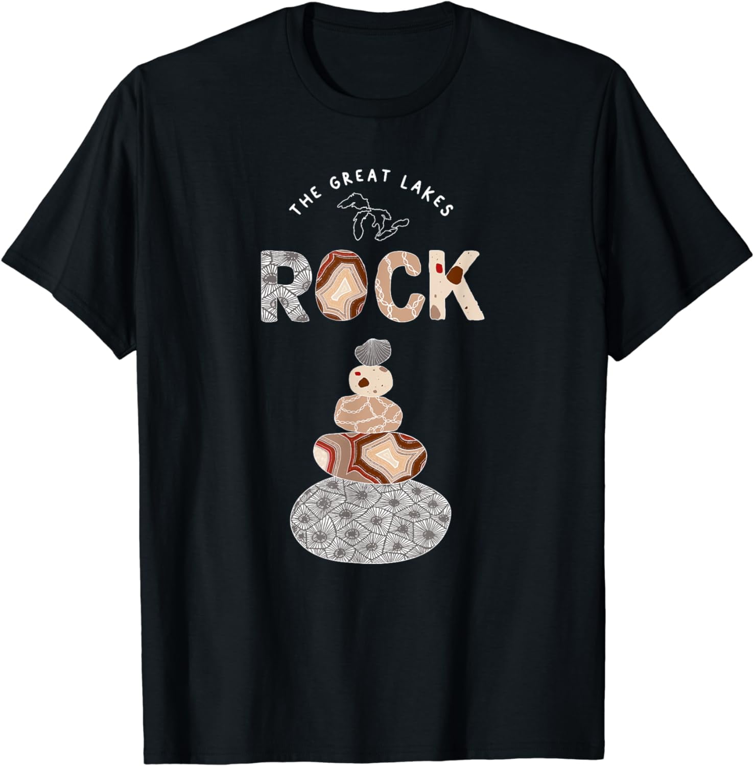 Great Lakes Rock Colored Rock Stack Petoskey Stone Agate T-Shirt ...