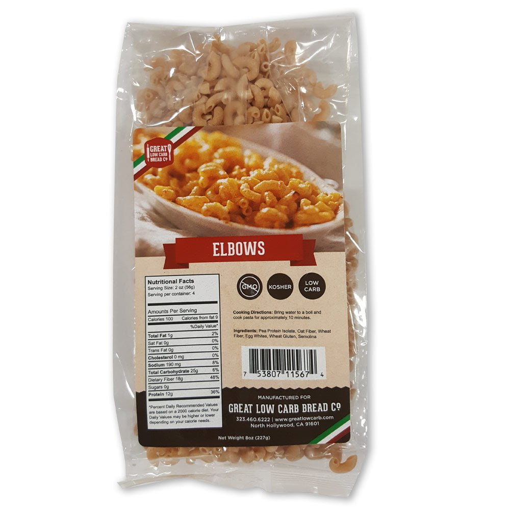 Great Low Carb Bread Company, Low Carb Elbow Macaroni Pasta, High Fiber ...
