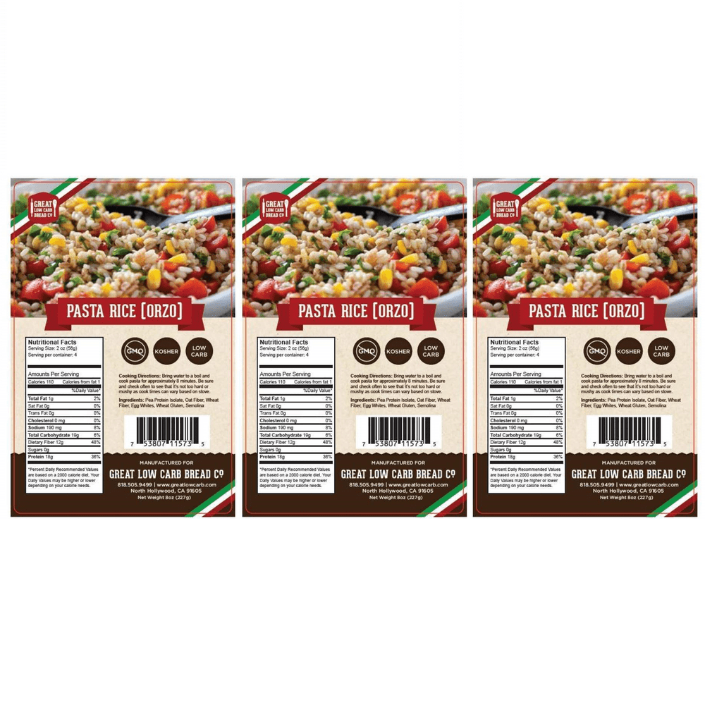 Great Low Carb Pasta - Rice (Orzo) Sizes: 3-Pack - Walmart.com