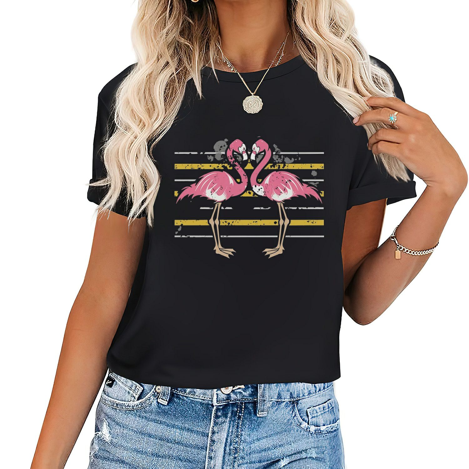 Great Mom Flamingo Crew Neck Womens T Shirts Black 3XL - Walmart.com