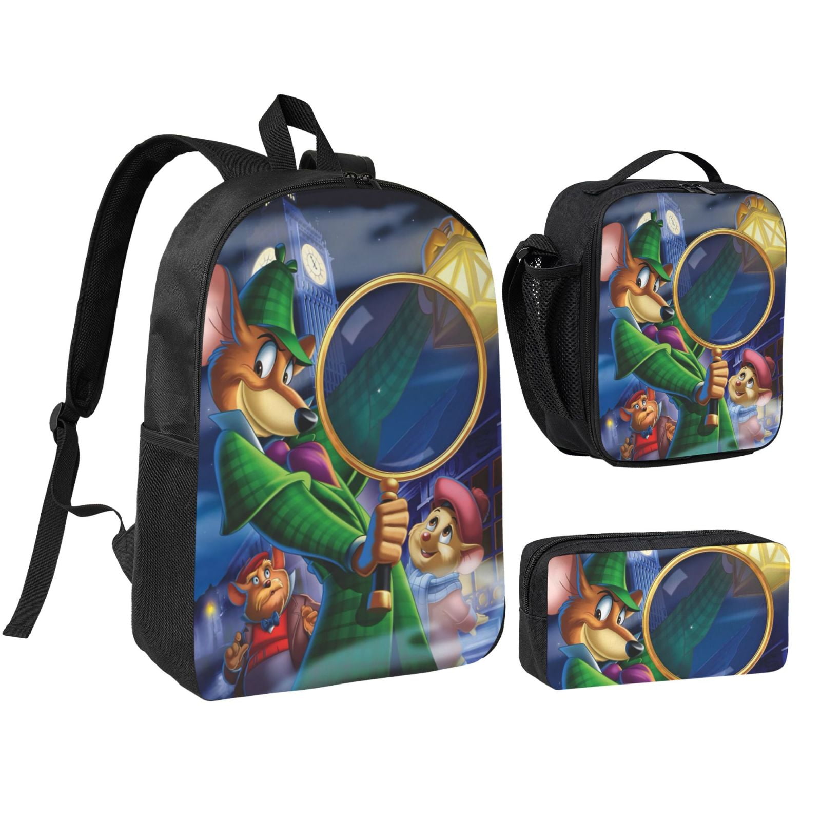 Great Mouse Detective Laptop Backpack 3 Piece Set with Lunch Box And ...